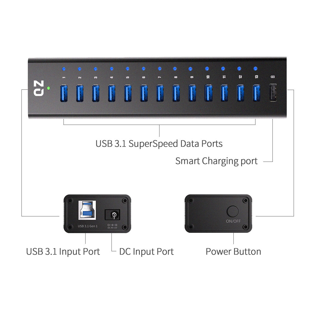 Buy QZ USB Power Hub 14 Port | USB Hub With Power Adapter | USB Hub ...
